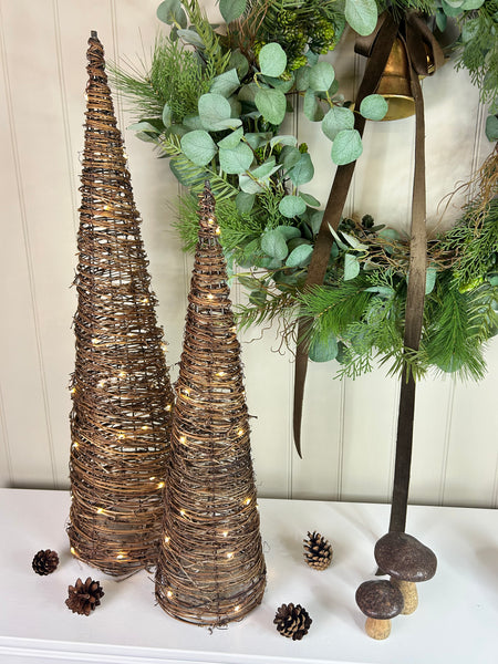 Extra large LED cone tree brown twig woven 2 sizes – Abode