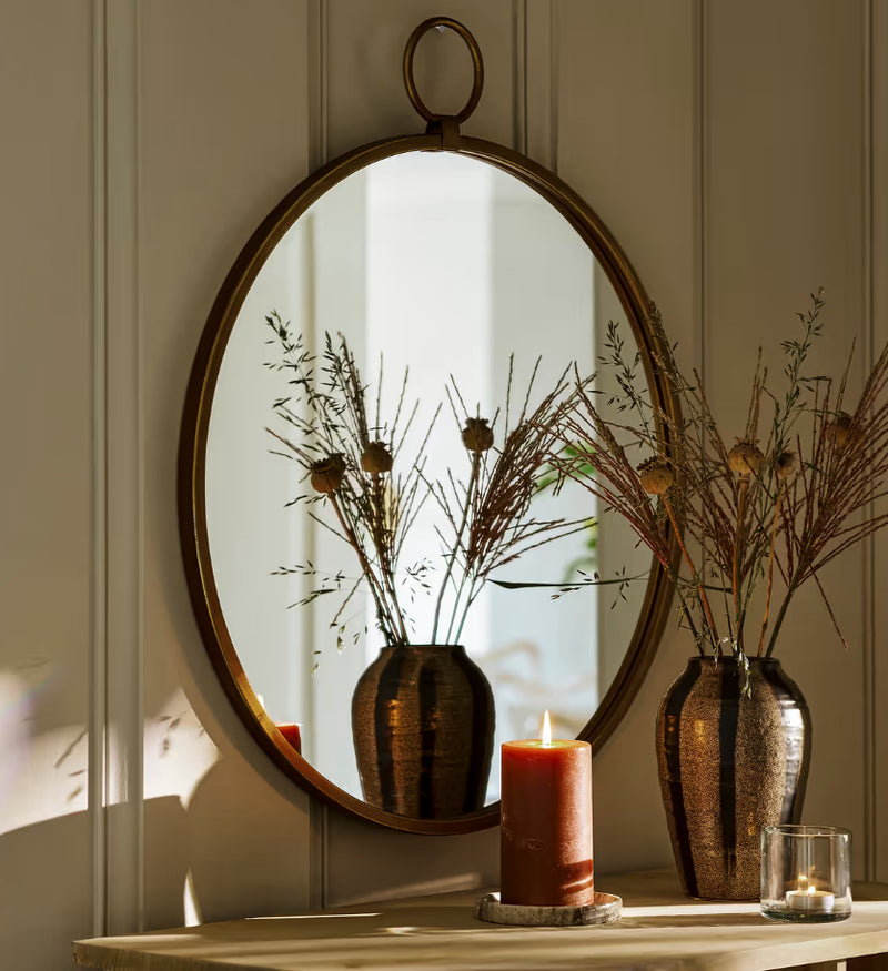 Stanmore round gold brass bronze fob top mirror 40cm and 60cm – Abode
