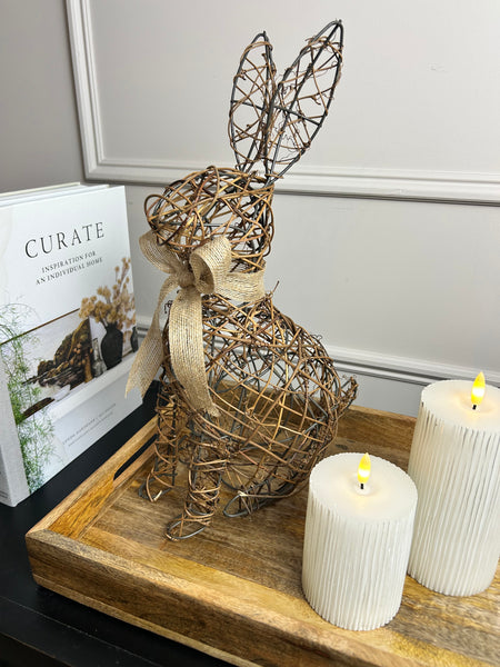 Woven rattan wicker rabbit bunny with woven bow 40cm Easter – Abode