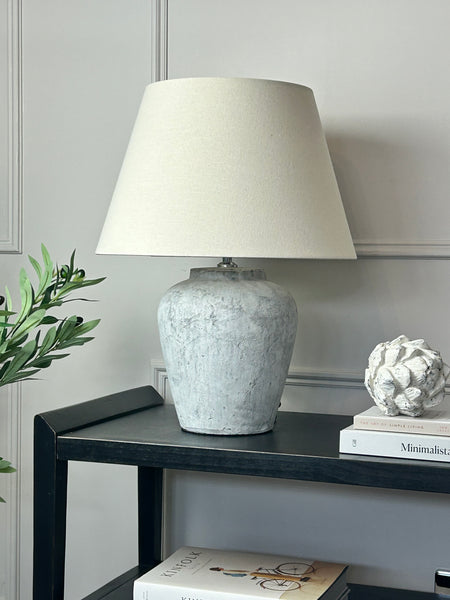 Darcy stone rustic lamp with linen shade – Abode