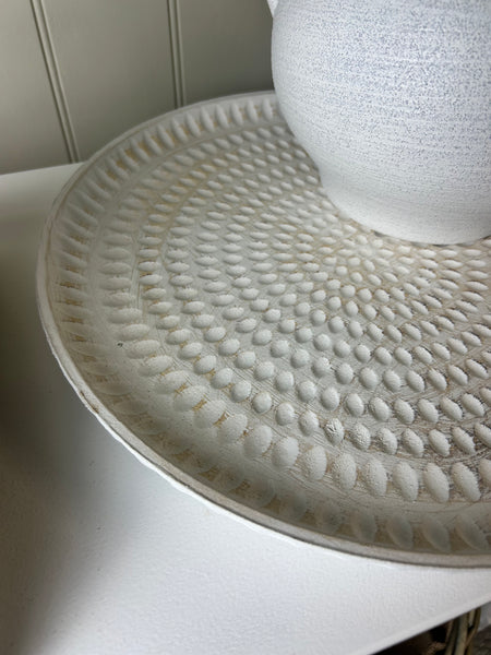 White dimple detail round tray plate 37cm – Abode