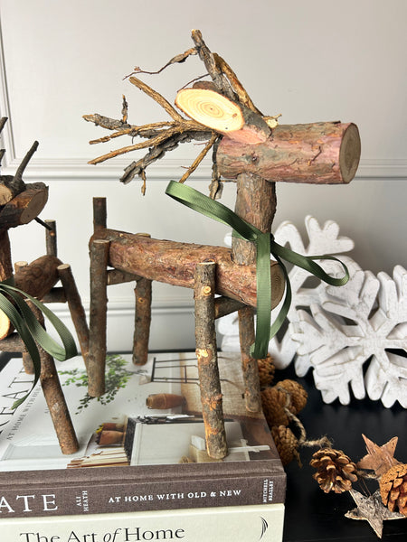 Bark wooden rudolf reindeer two sizes – Abode