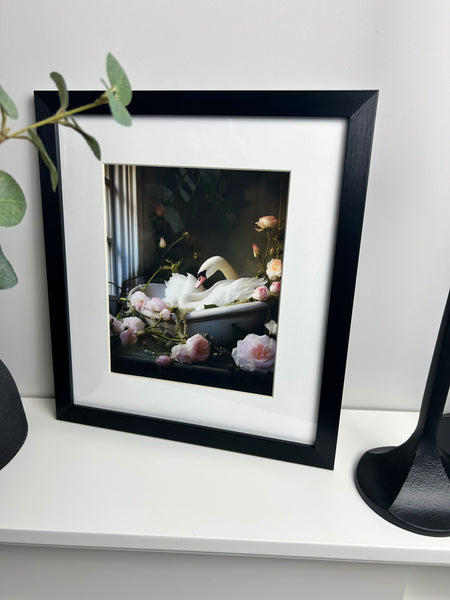 Bathroom joy swan framed print 30x34cm – Abode
